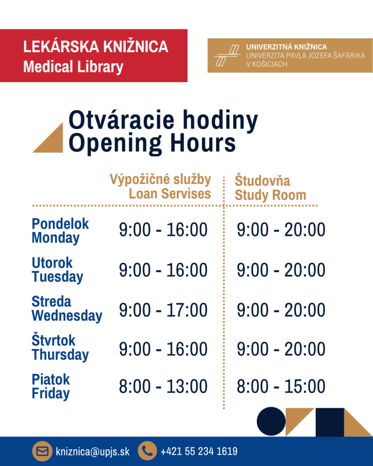 Opening hours Study room at Medical Library from 9.2.2026 - Univerzitná ...